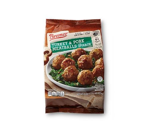 Bremer Chicken Red Pepper or Turkey Pork Spinach Meatballs - Aldi - US ...