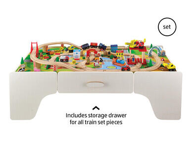Wooden Train Set with Table and Storage - Aldi - Australia - Specials ...