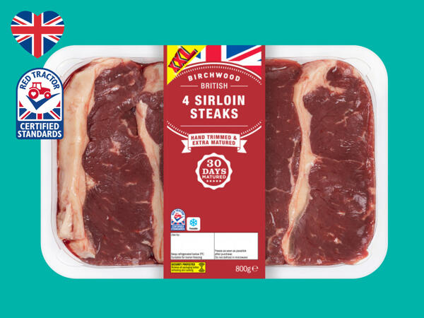 Birchwood 4 British Beef 30-Day Matured Sirloin Steaks - Lidl - Great ...