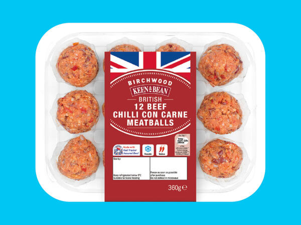 Birchwood 12 Keen & Bean British Beef Chilli Con Carne Meatballs - Lidl ...