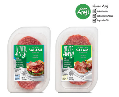 Never Any! Pre-Sliced Salami - Aldi — USA - Specials archive